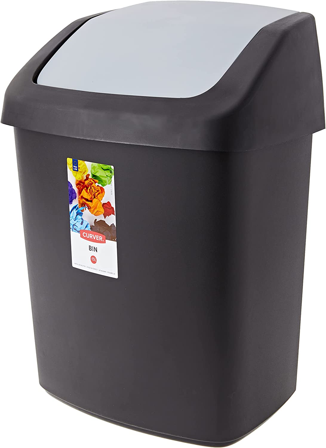 Black/soft Grey Curver Swing Dustbin